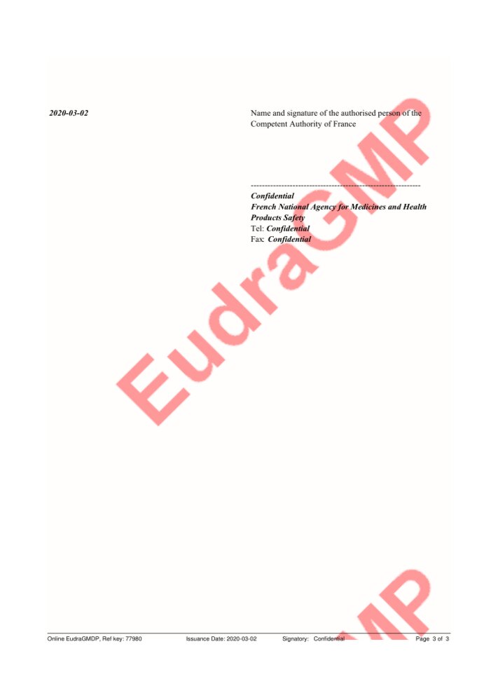 Certificat BPF (ANSM France) – Les Laboratoires UNIMED